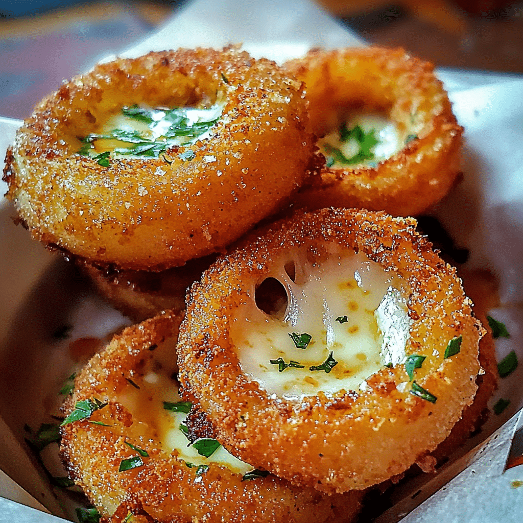 Cheesy Stuffed Mozzarella Onion Rings - My Cooking Aid