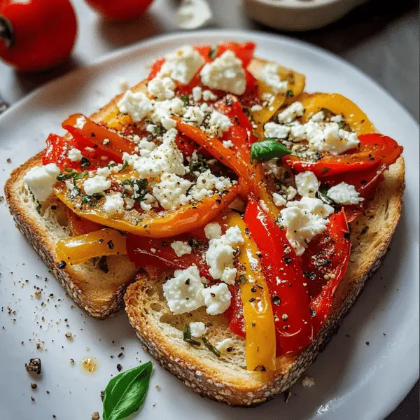 Roasted Pepper and Feta Toast - My Cooking Aid